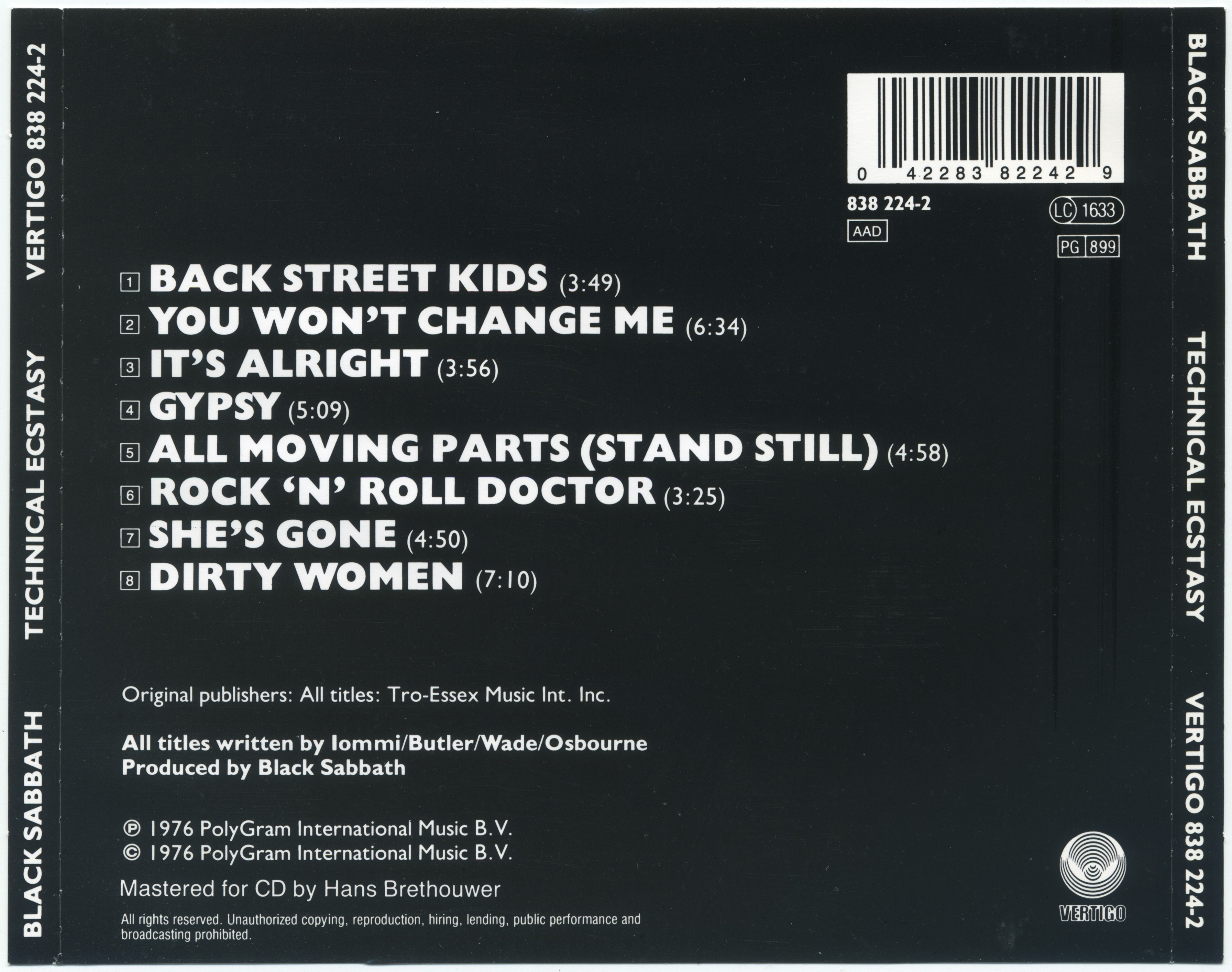 Black Sabbath Technical Ecstasy : Back | CD Covers | Cover Century ...